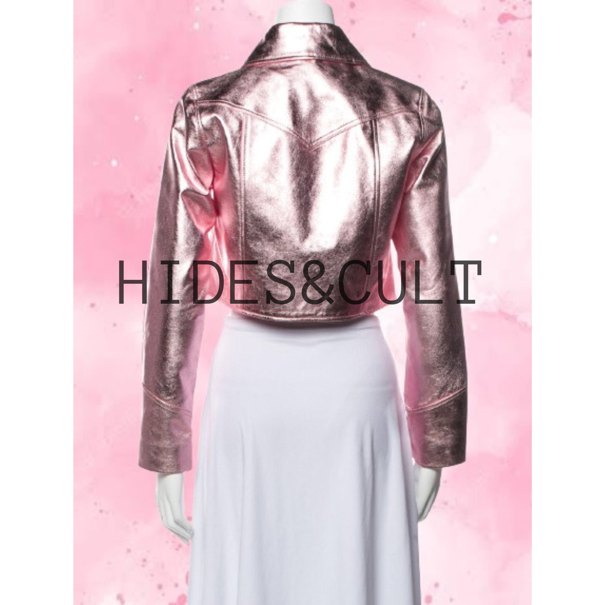 Women's Pink Metallic Foil Biker Leather Jacket, Women's Pink Leather ...