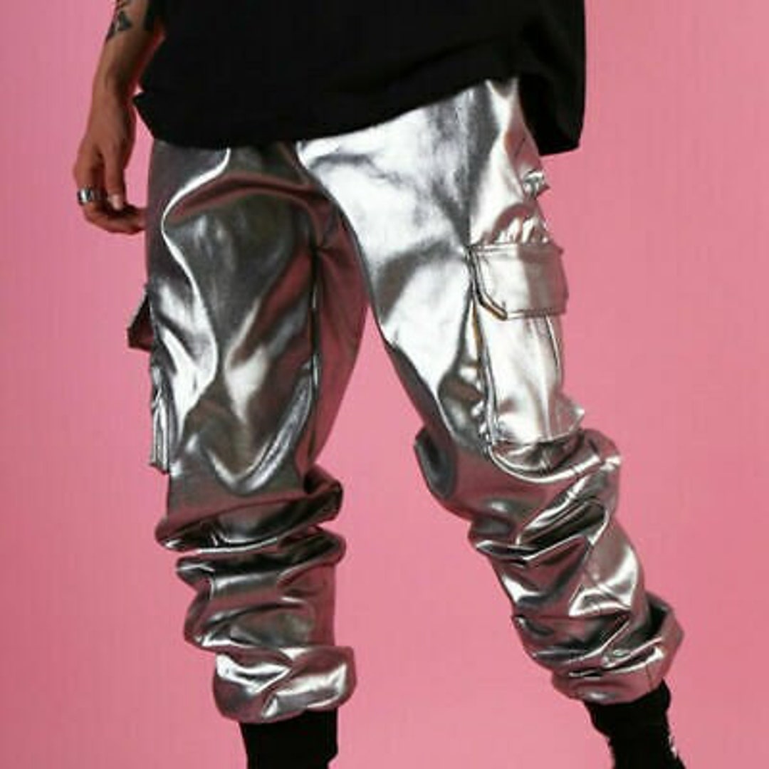 Men's Shiny Silver Metallic Foil Cargo Jogger Pants Elite Edition - Etsy