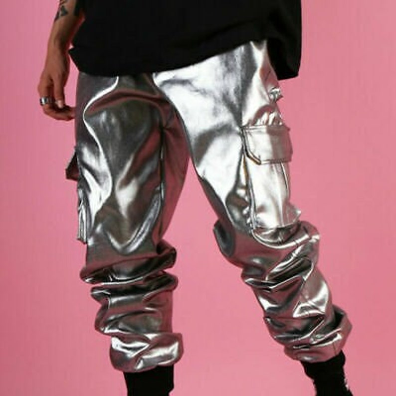 Men's Shiny Silver Metallic Foil Cargo Jogger Pants Elite Edition - Etsy