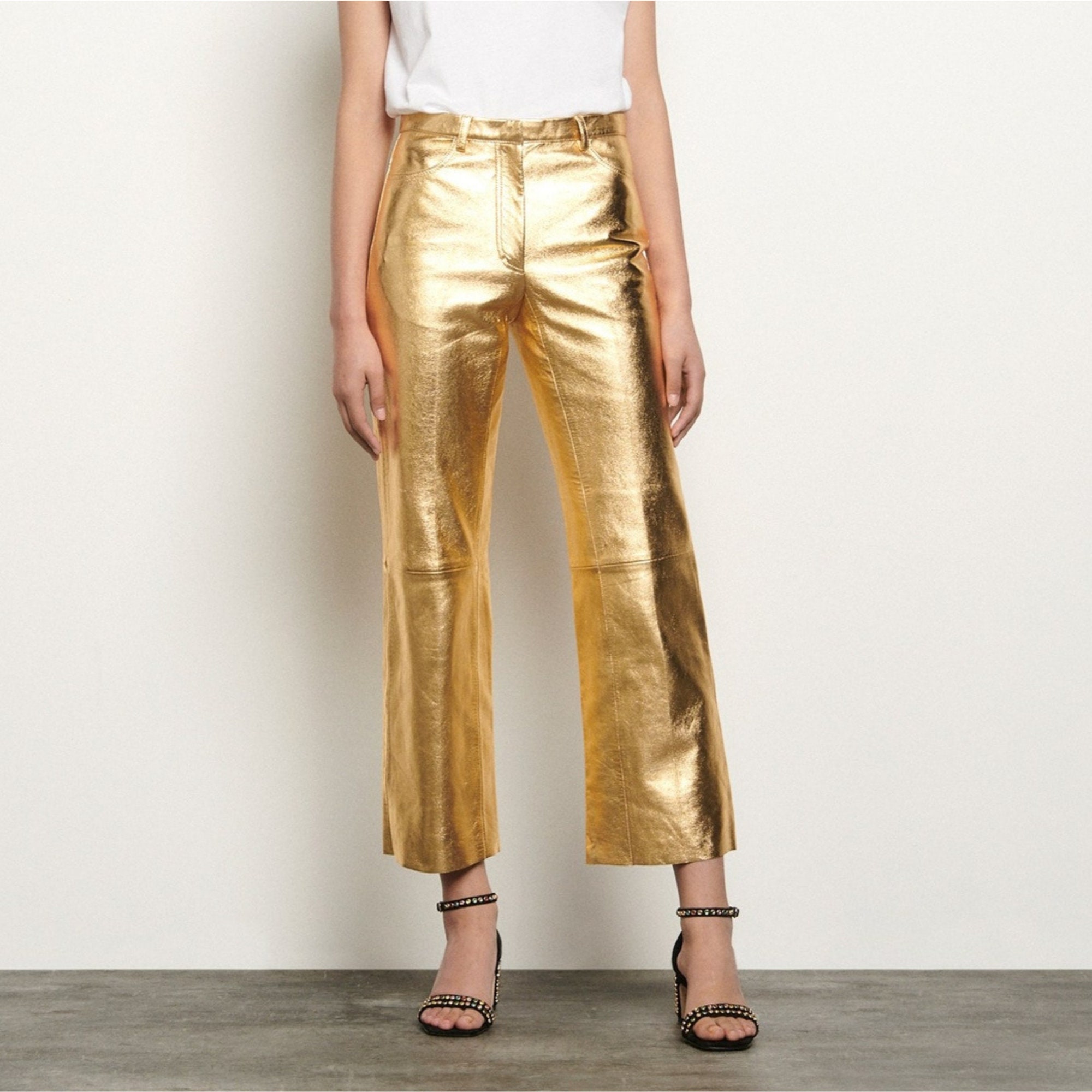 Women Gold Metallic Foil Leather Pants Elite Edition - Etsy