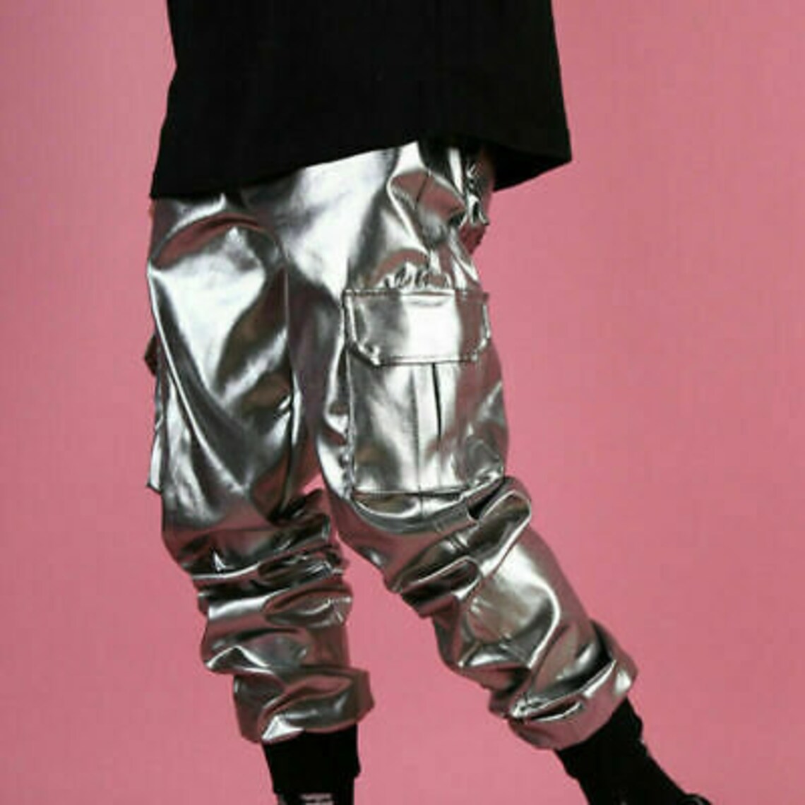 Men's Shiny Silver Metallic Foil Cargo Jogger Pants Elite Edition - Etsy