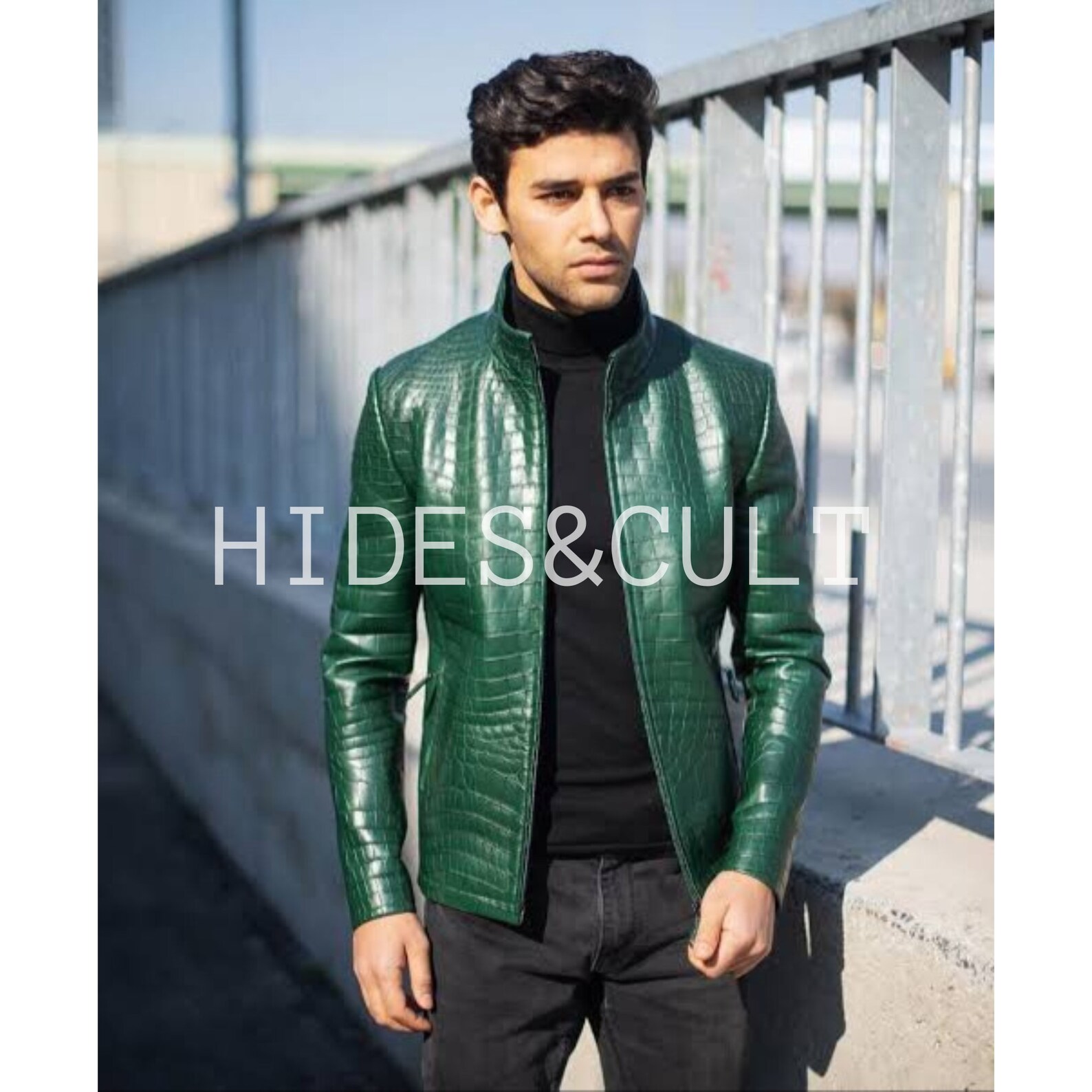 Men's Green Croc Textured Motorcycle Biker Leather Jacket - Etsy