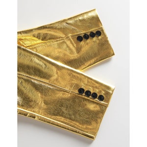 Women's Shiny Yellow Gold Metallic Foil Double Breasted Leather Trench ...