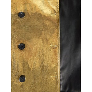 Women's Shiny Yellow Gold Metallic Foil Double Breasted Leather Trench ...