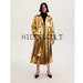Women's Shiny Yellow Gold Metallic Foil Double Breasted Leather Trench ...