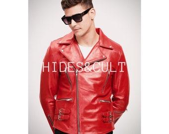 Men Green Solid Casual Tailored Motorcycle Biker Leather Jacket, Mens ...