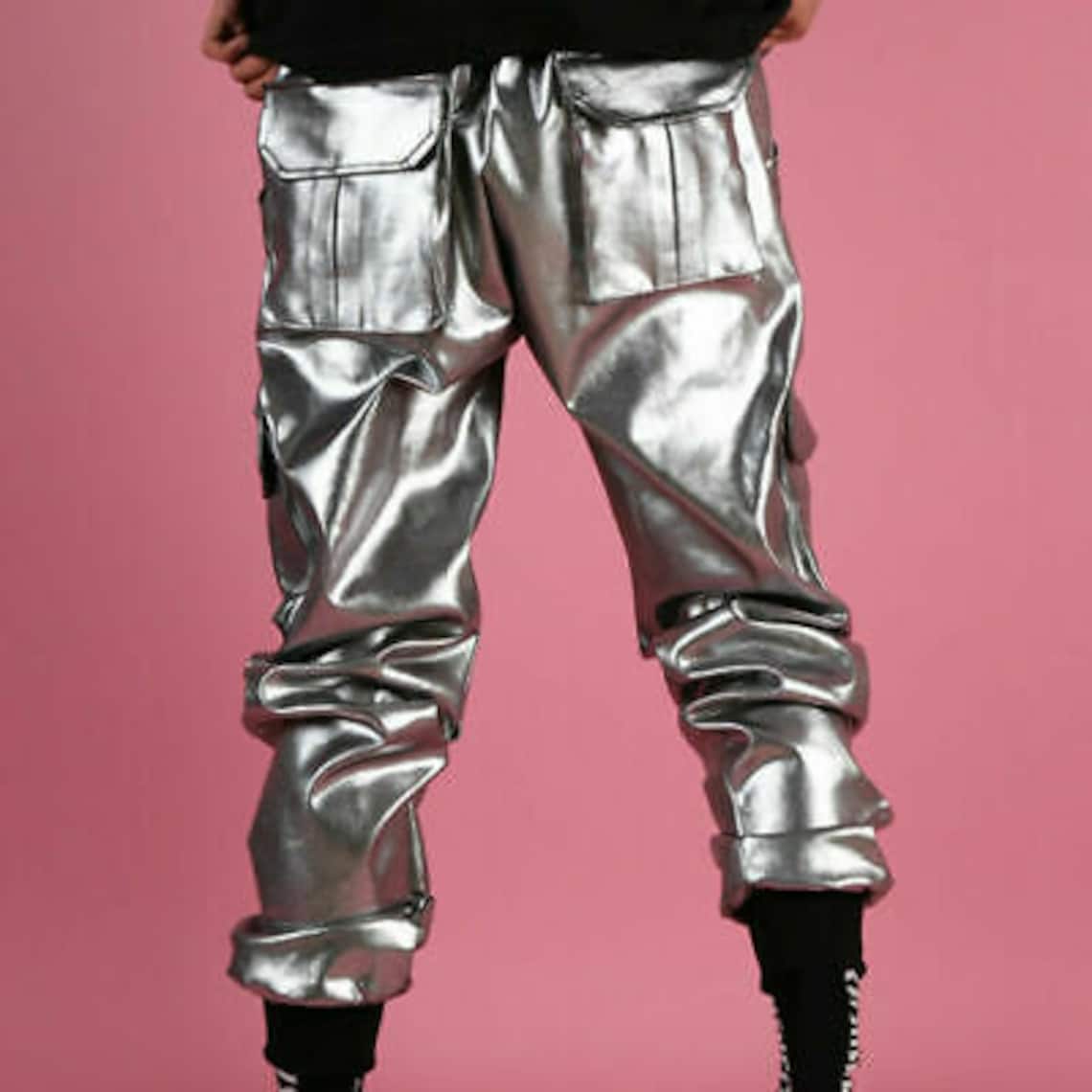 Men's Shiny Silver Metallic Foil Cargo Jogger Pants Elite Edition - Etsy