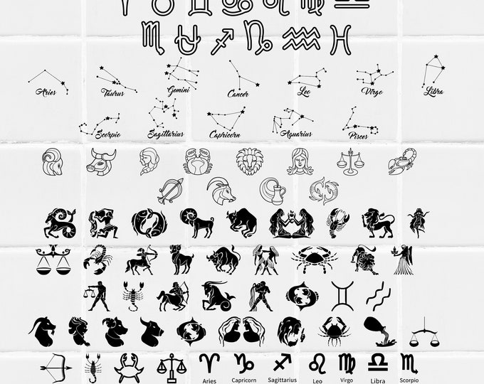 Zodiac Signs SVG Bundle, Horoscope SVG Bundle, Celestial Star Sign SVG ...