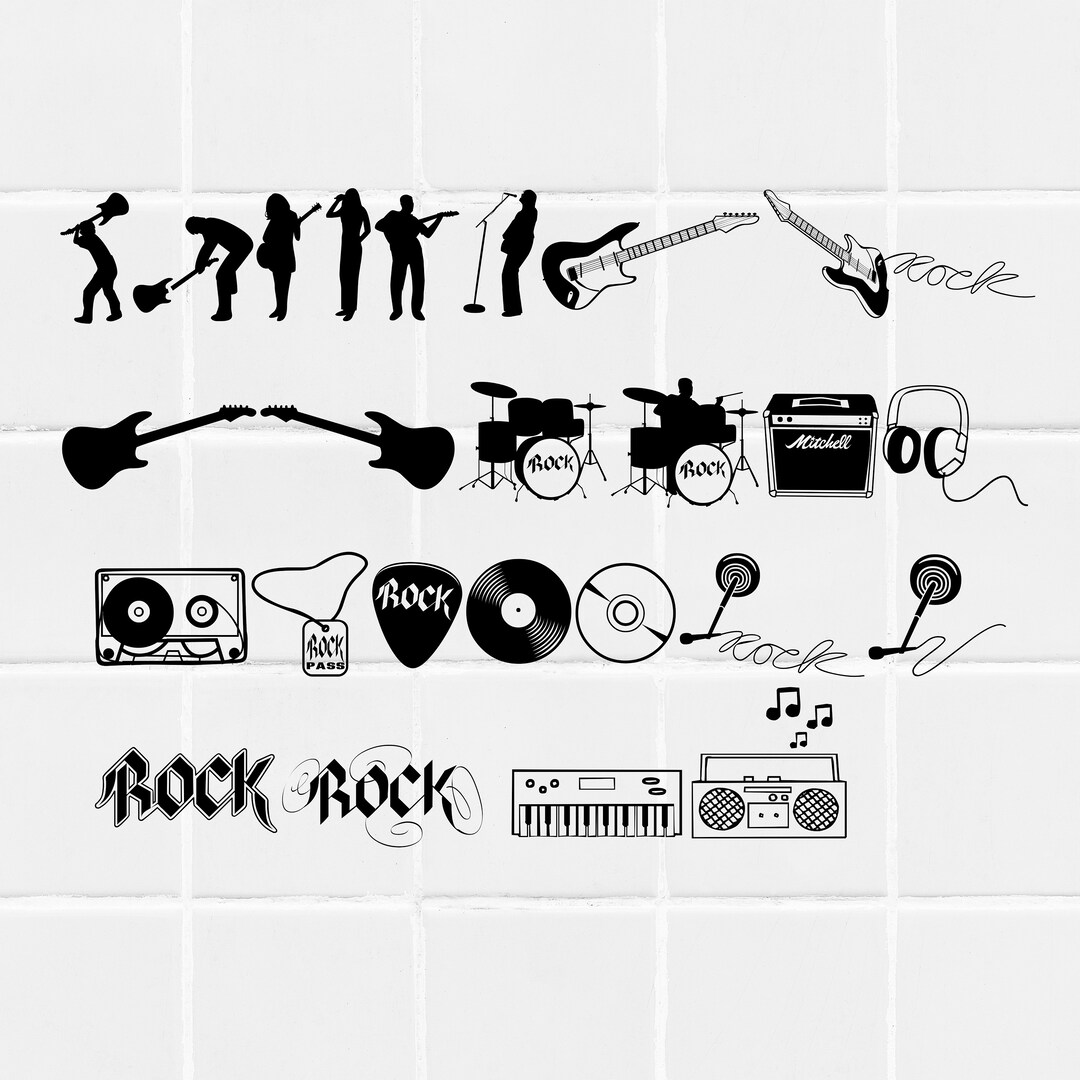 Rock N Roll Svg Bundle, 25 Rock Clipart,rock Cricut,rock Silhouette ...