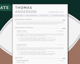 ATS Friendly Resume Template for Google Docs Word and Pages - Etsy