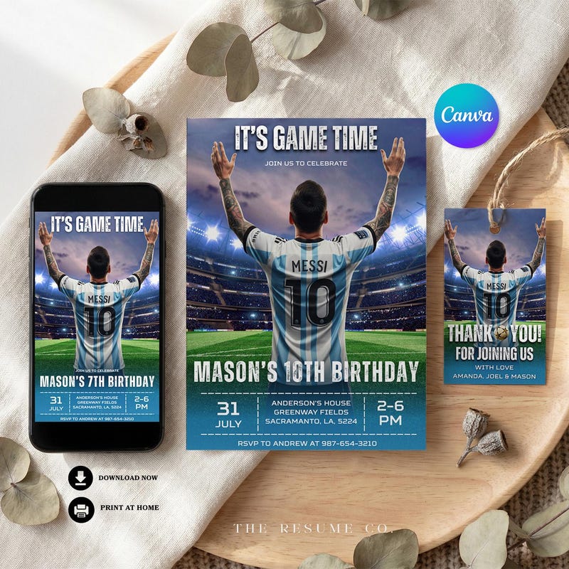 Messi Invitations Template - Etsy