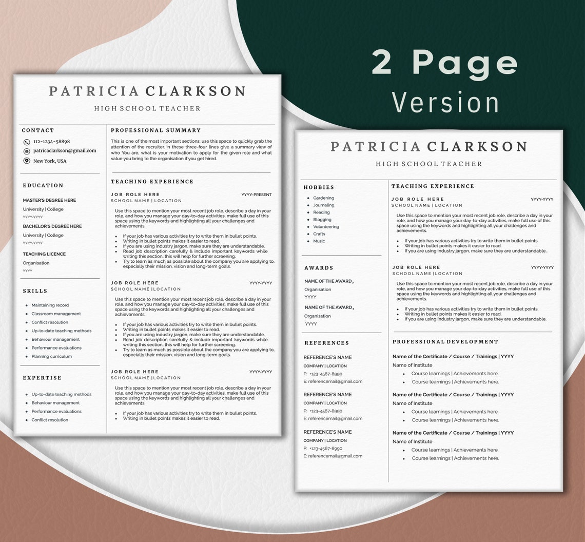 High School Teacher Resume Template, School Teacher CV Template for ...