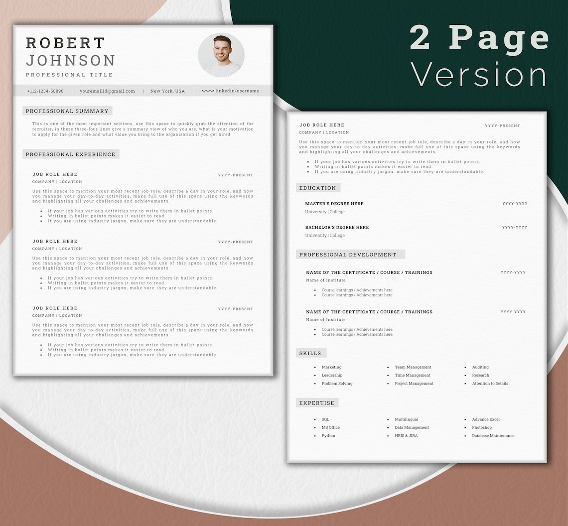 ATS Compatible Resume Template for Word, Google Docs Instant Download ...