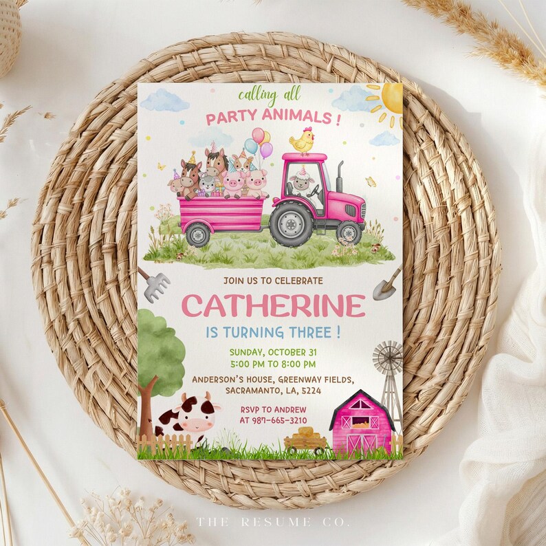 Tractor Farm Animals Birthday Invitation, Barnyard Theme Birthday ...