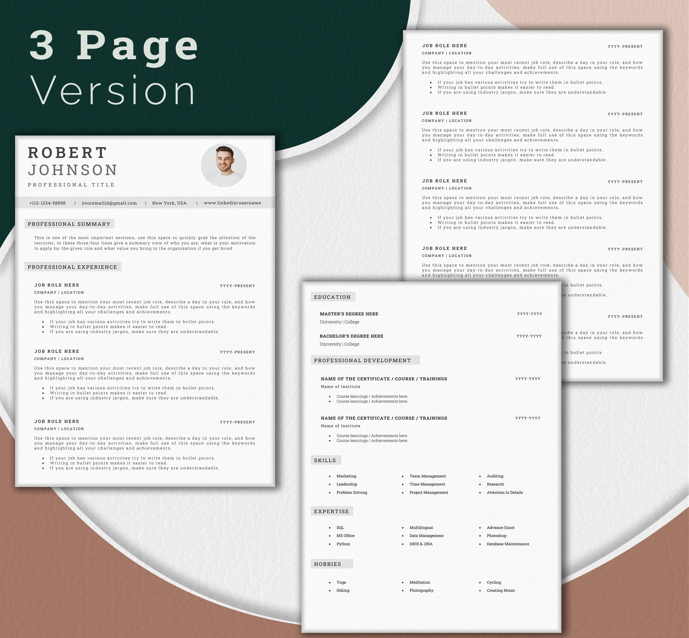 ATS Compatible Resume Template for Word, Google Docs | Instant Download ...