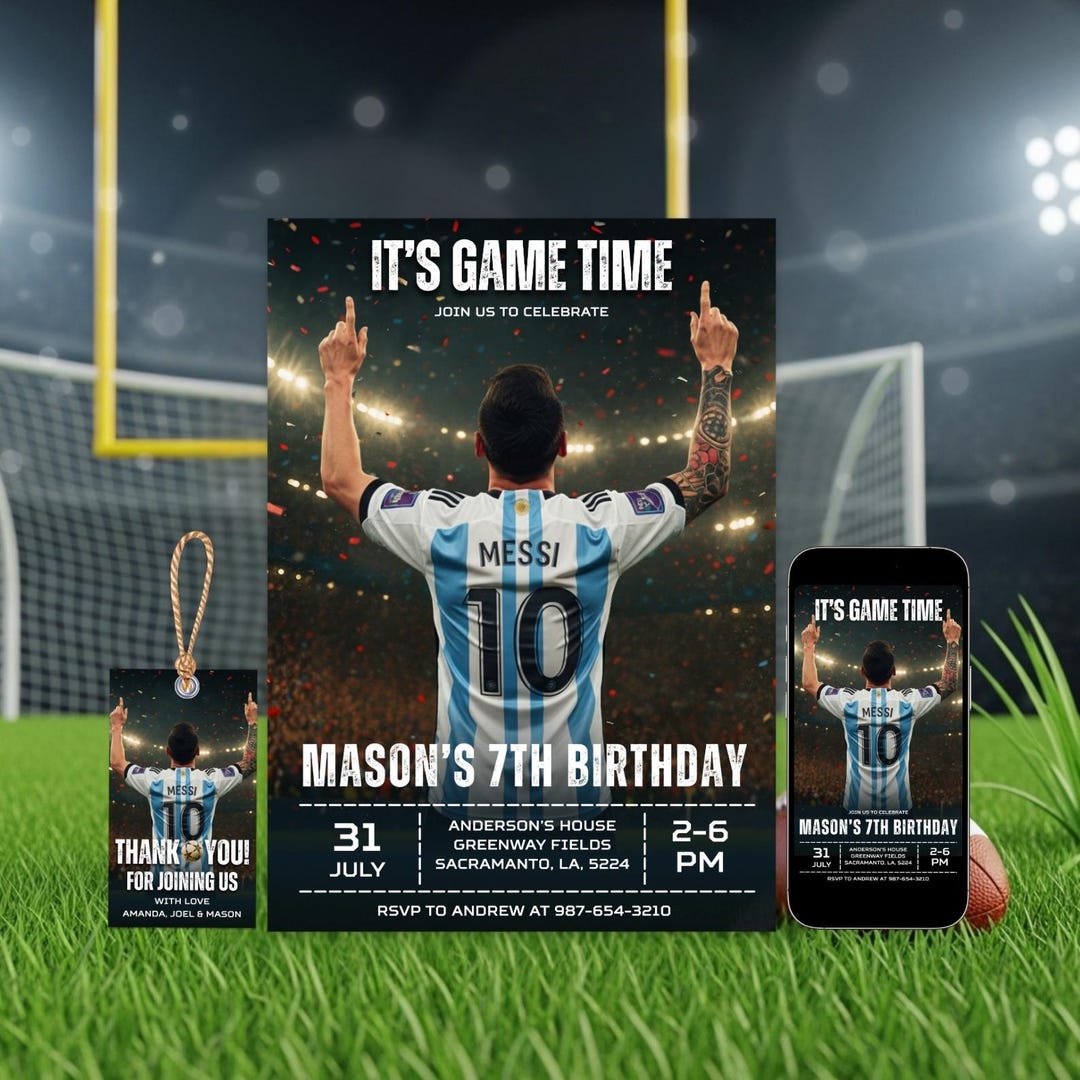 Messi Birthday Invitation, Soccer Party Invite, Editable Template ...