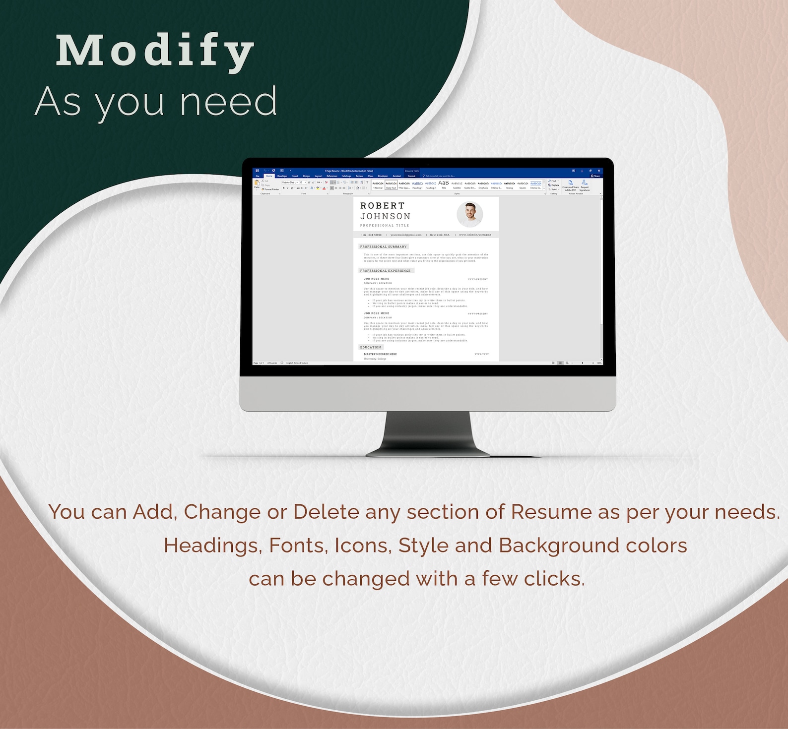 ATS Compatible Resume Template for Word, Google Docs | Instant Download ...