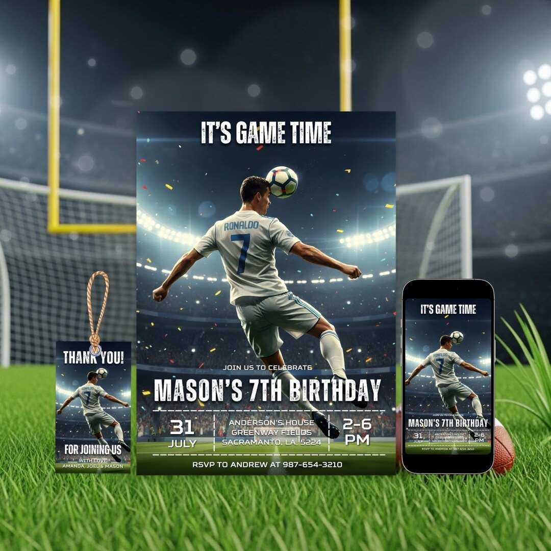 Ronaldo Football Invitation, It’s Game Time Soccer Party, Any Age ...