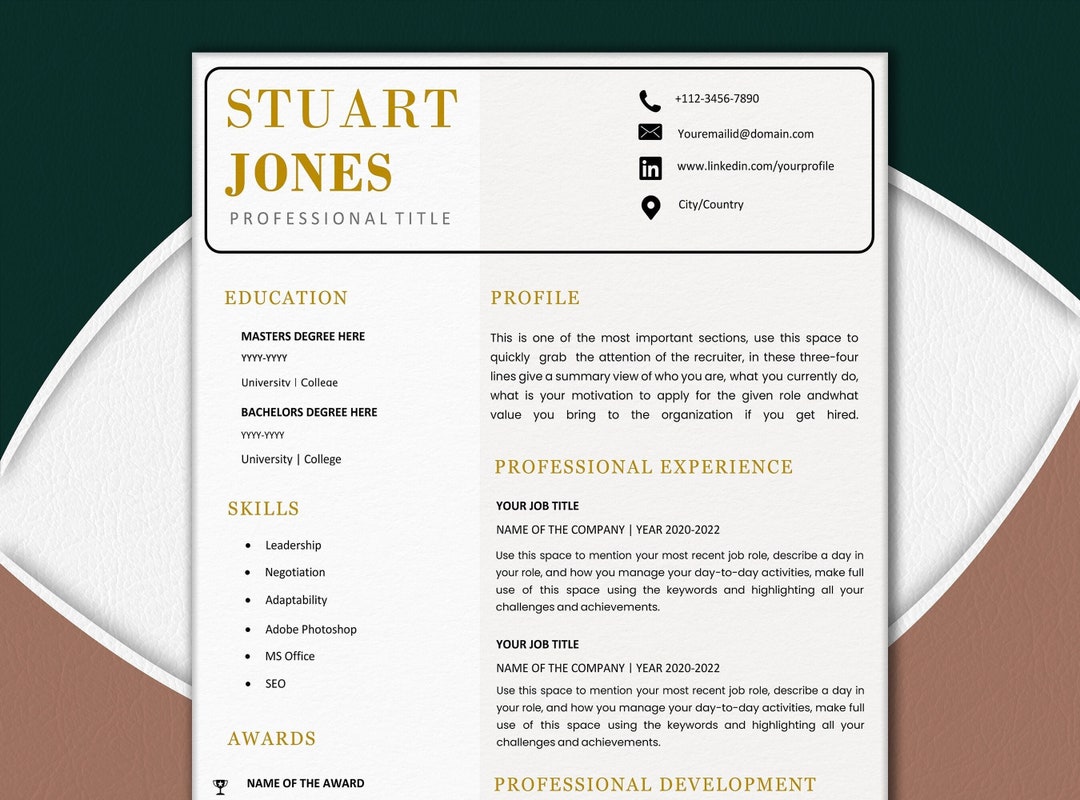 Professional Resume Template, Template for Word & Google Docs, Clean ...