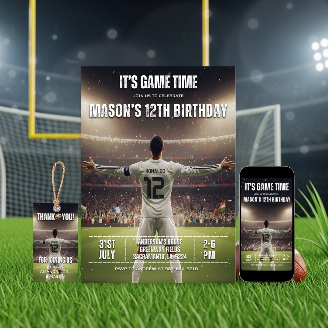 Ronaldo Football Invitation, Soccer Party Invitation, Football Birthday ...