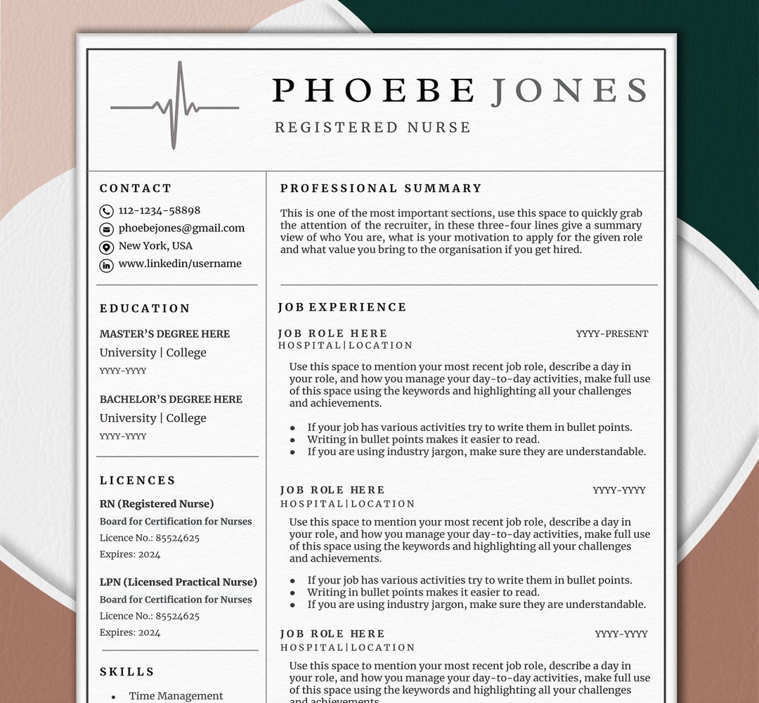 Nurse Resume Template for Google Docs Word Medical Resume - Etsy