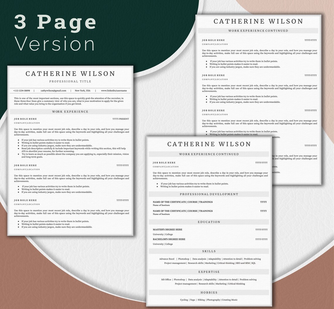 ATS Compatible Resume Template for Word, Google Docs Instant Download ...