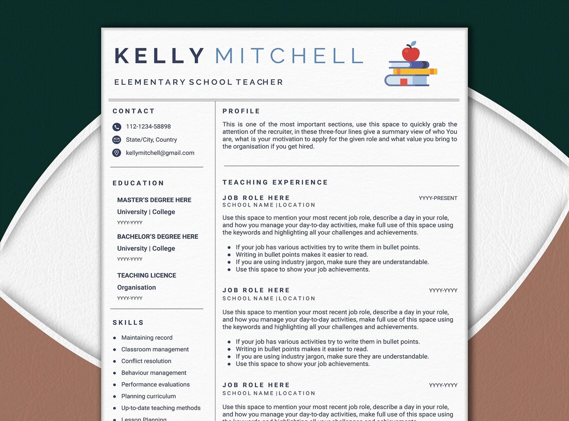 Elementary School Teacher Resume Template Secondary School - Etsy