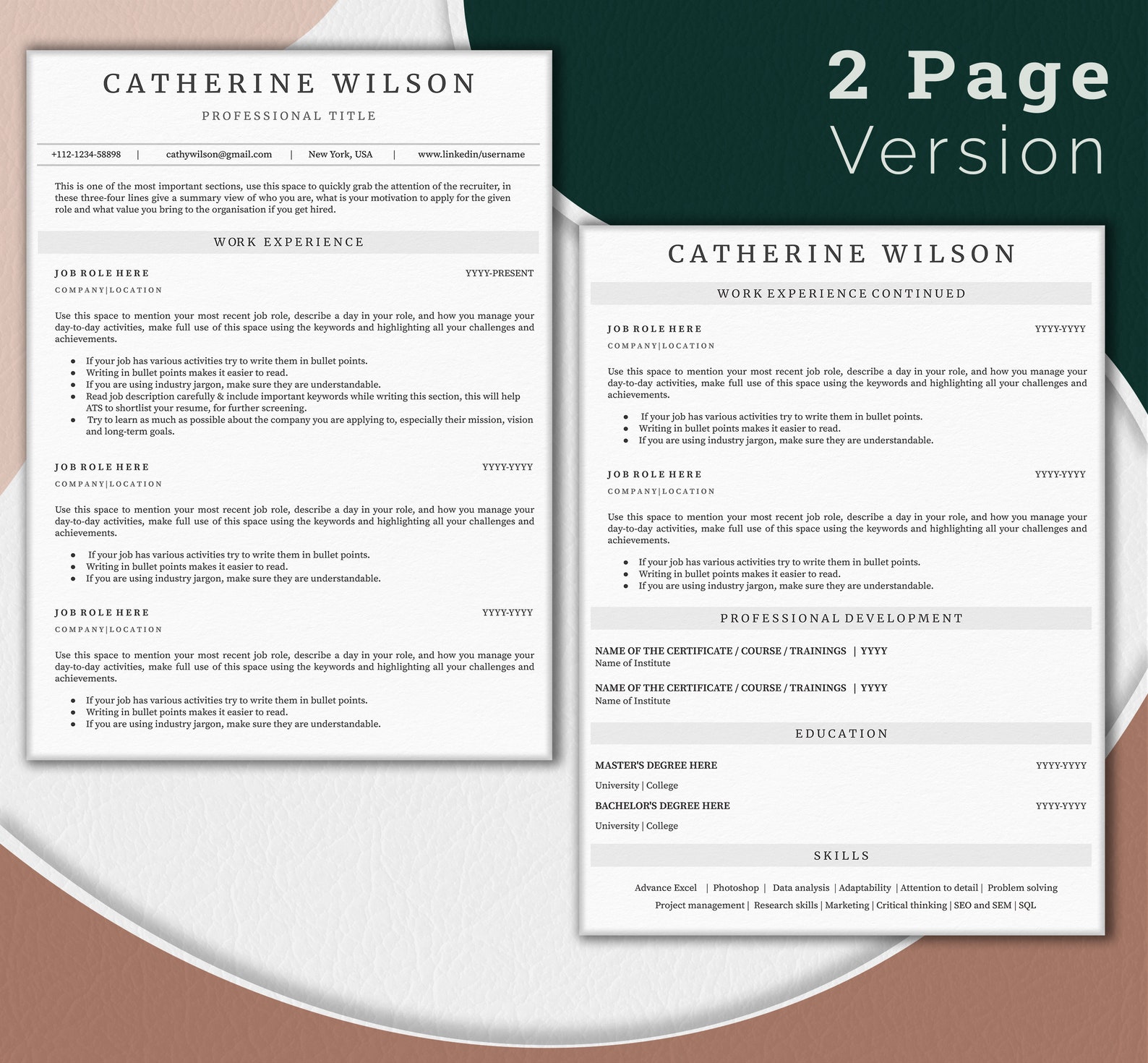ATS Compatible Resume Template for Word, Google Docs | Instant Download ...