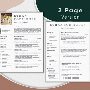 Waiter/waitress Resume Template for Word & Google Docs, Counter Waiter ...