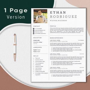 Waiter/waitress Resume Template for Word & Google Docs, Counter Waiter ...