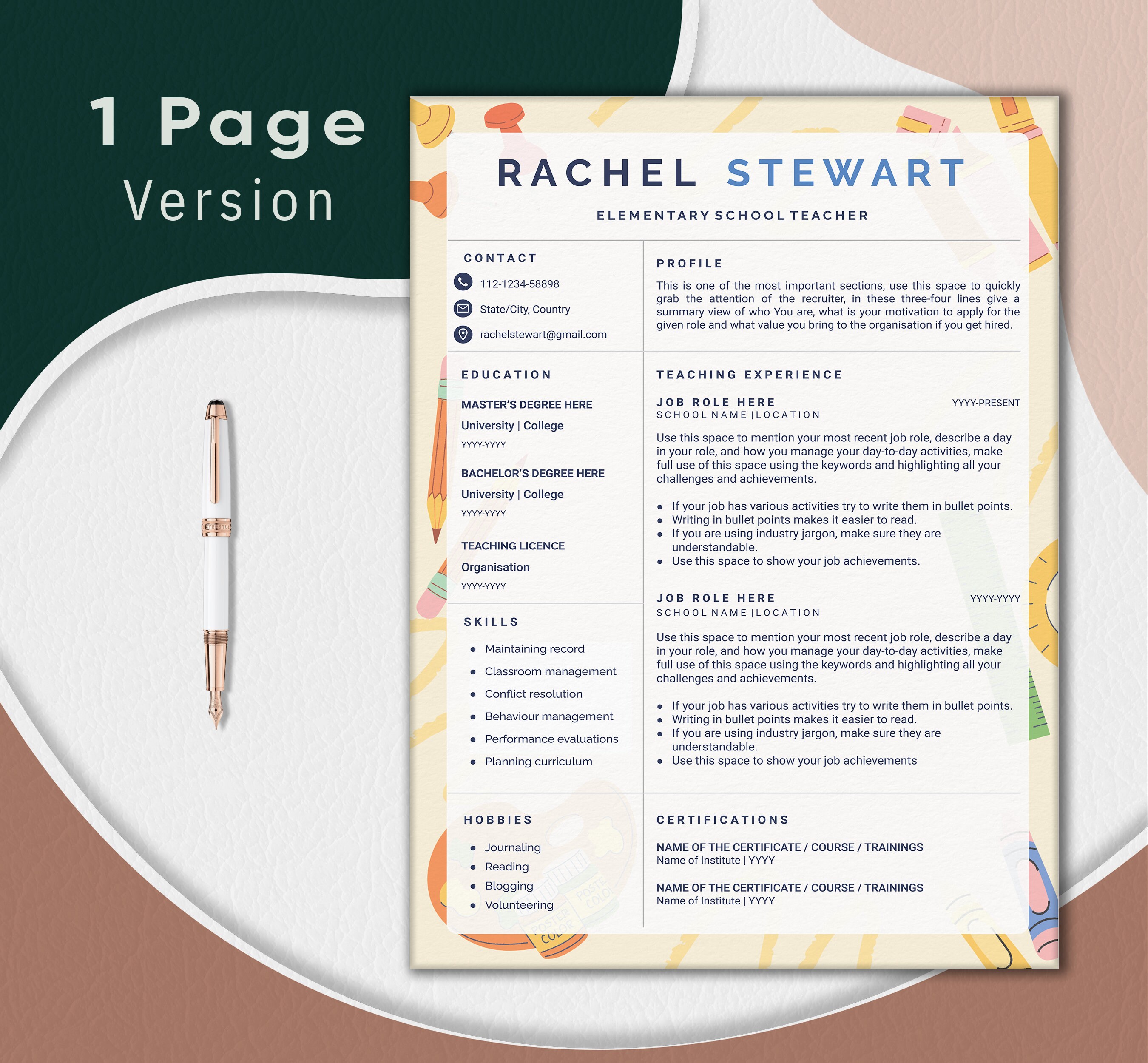 Elementary School Teacher Resume Template, School Teacher CV Template ...