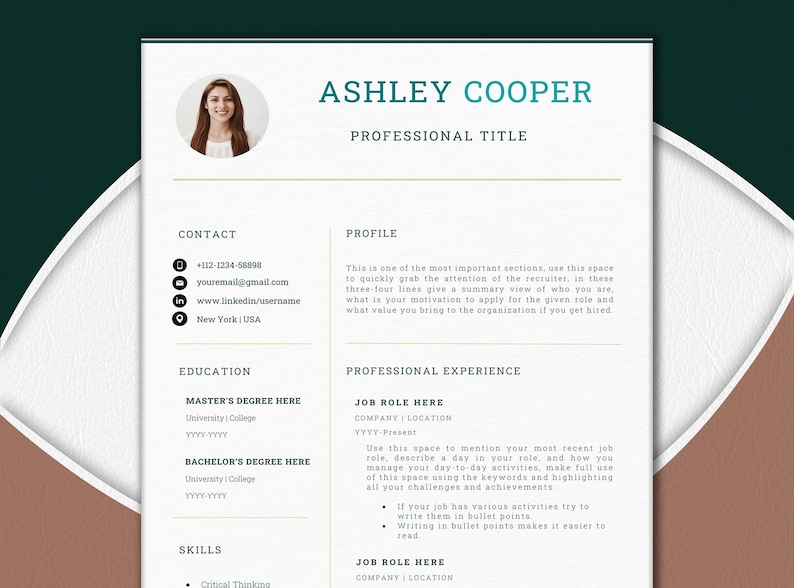 Modern Professional Resume Template Minimalist CV Editable in Word ...