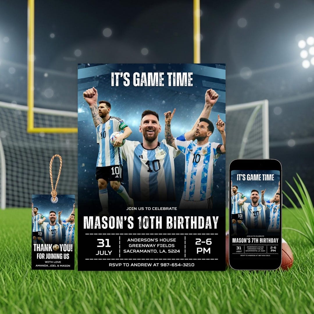 Messi Argentina Soccer Birthday Invitation, Canva Template (digital ...
