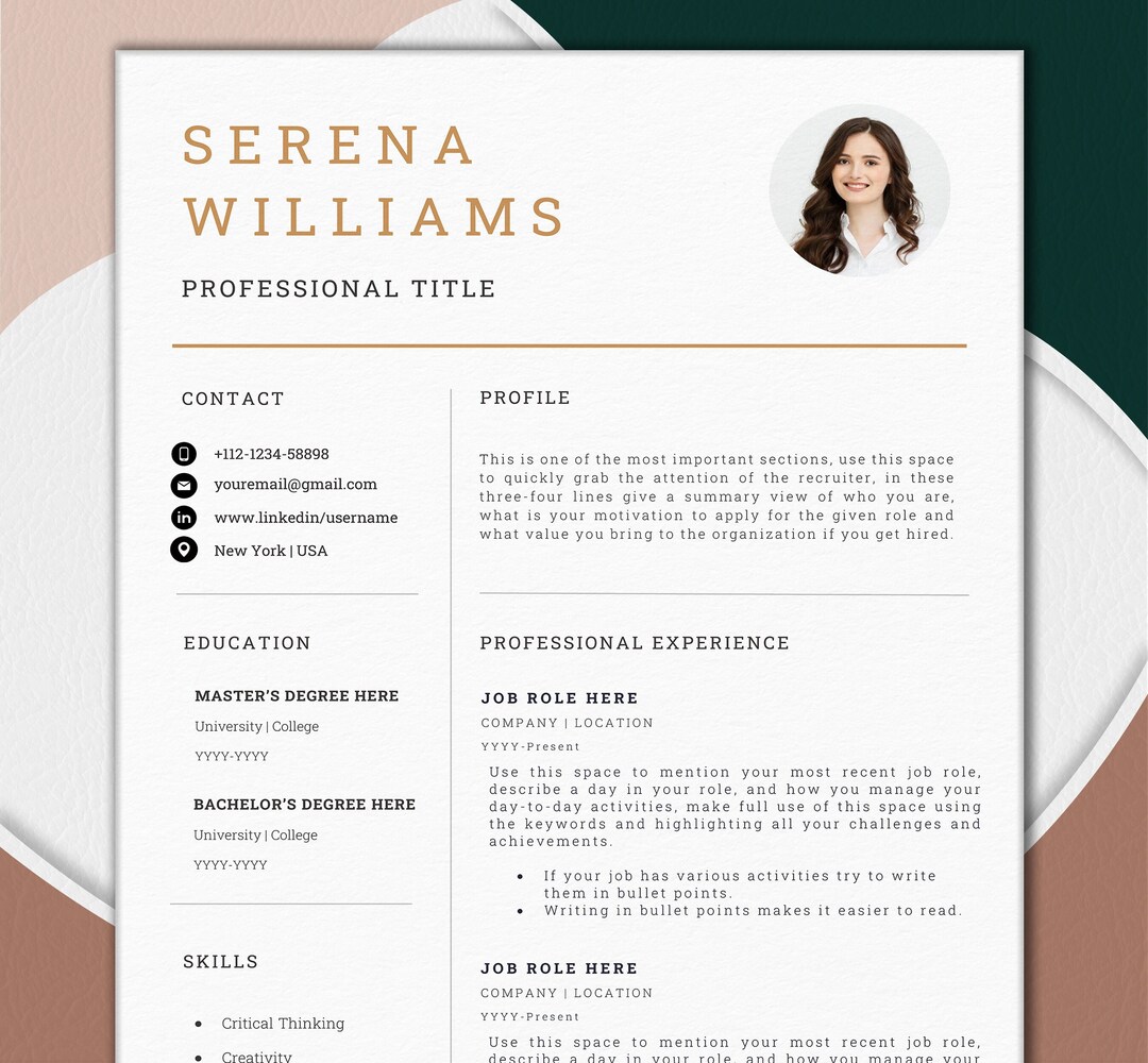 Google Docs Resume Word Templates Resume With Photo Modern - Etsy