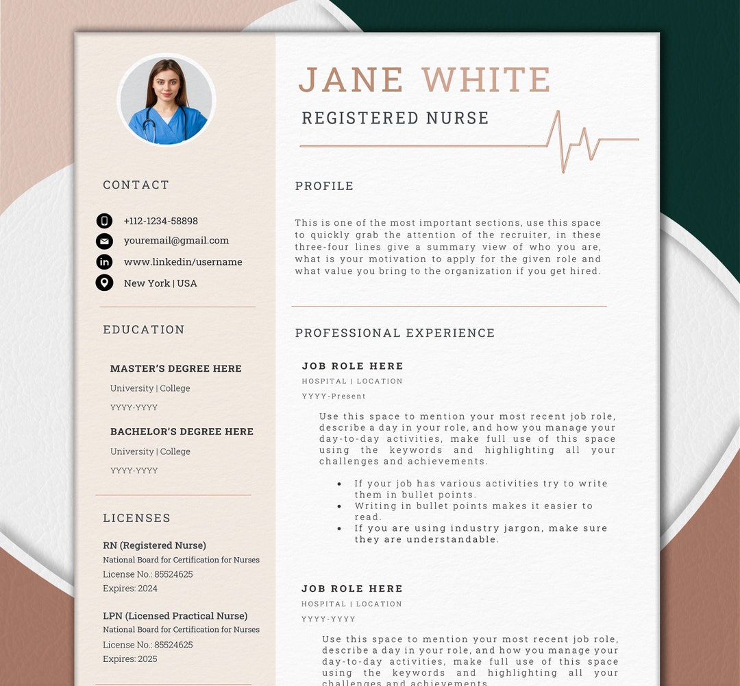 Nurse Resume Template for Google Docs Word Medical Resume - Etsy