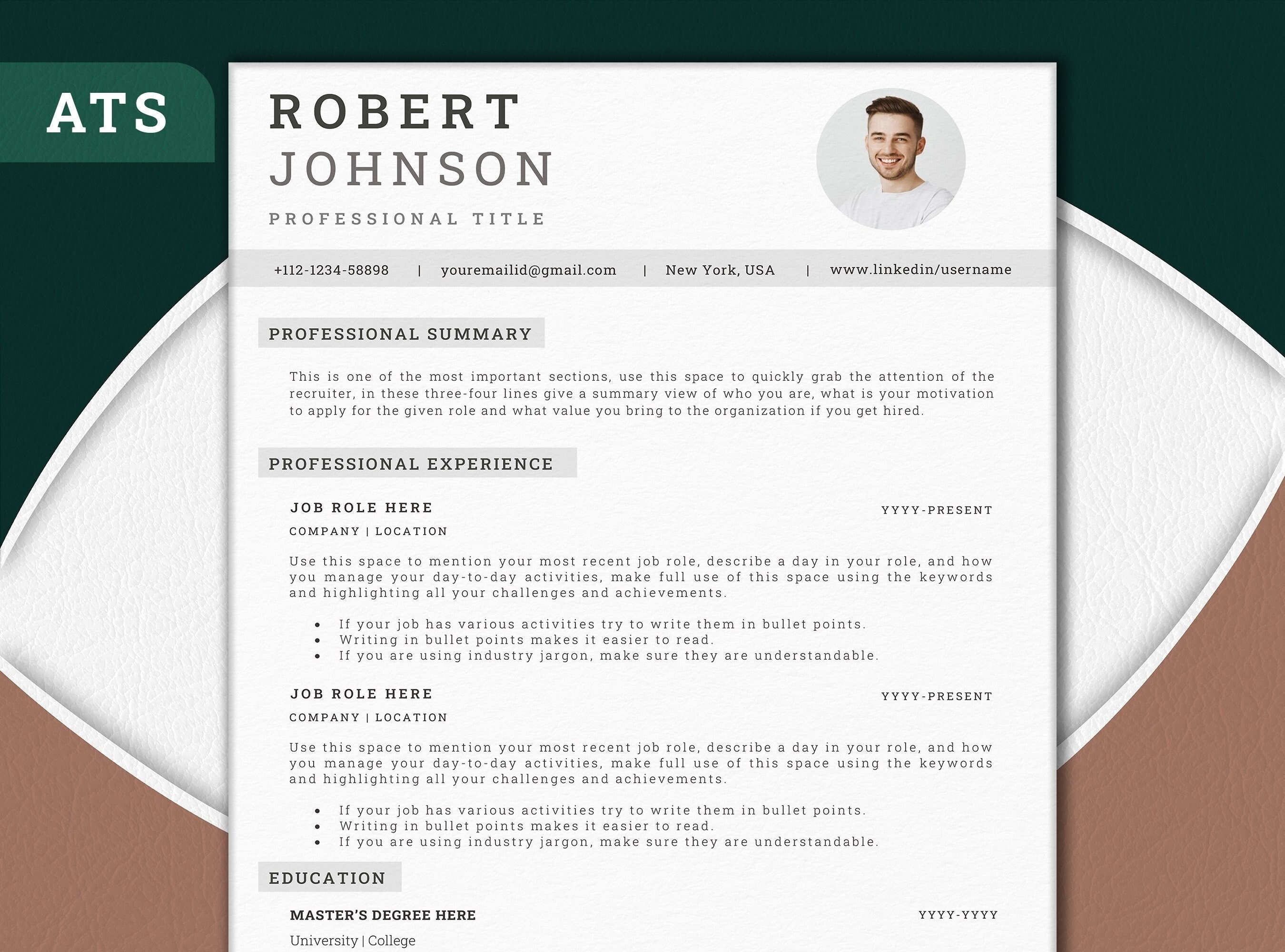 ATS Compatible Resume Template for Word, Google Docs Instant Download ...