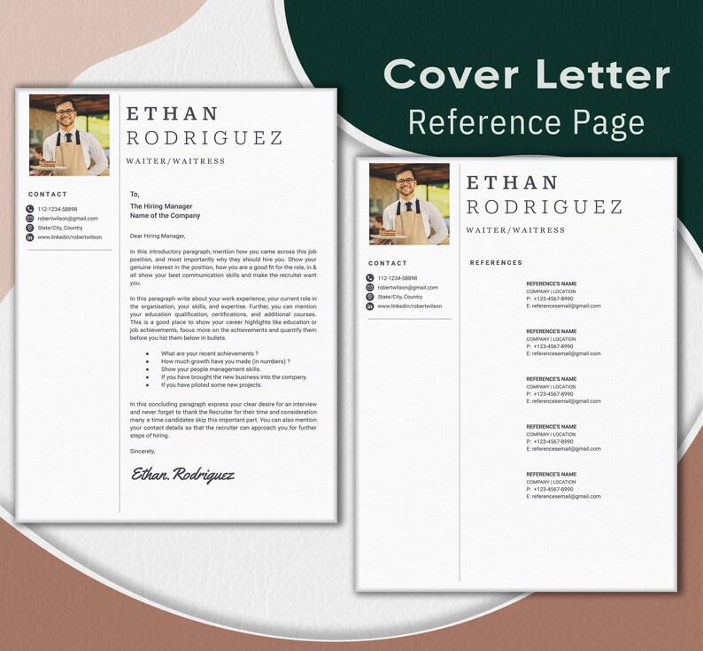 Waiter/waitress Resume Template for Word & Google Docs, Counter Waiter ...