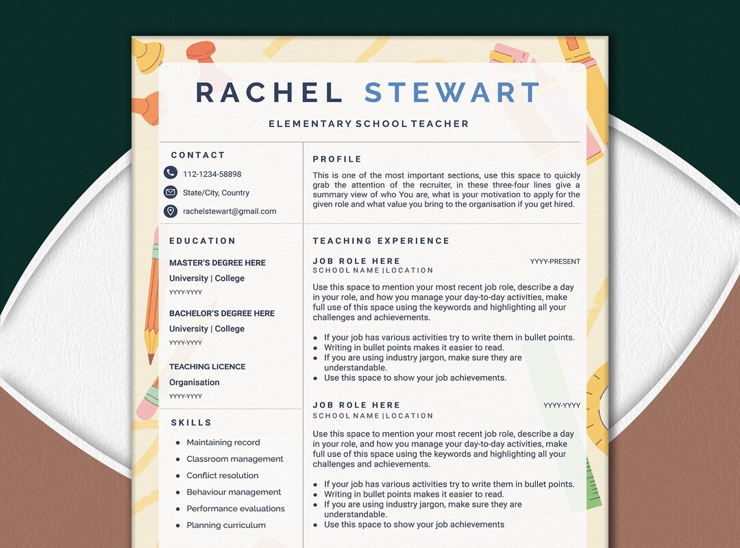 Elementary School Teacher Resume Template, School Teacher CV Template ...