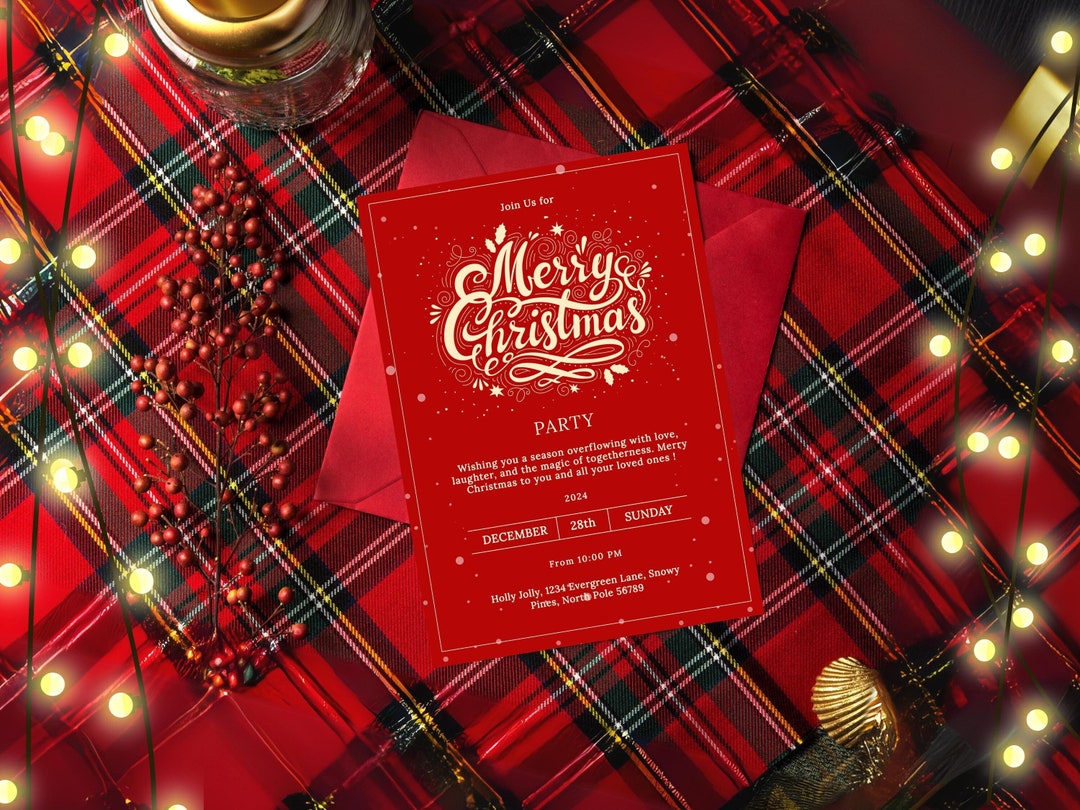 Merry Christmas Party Invitation, Editable Christmas Party Invite, Christmas Dinner Invite ...