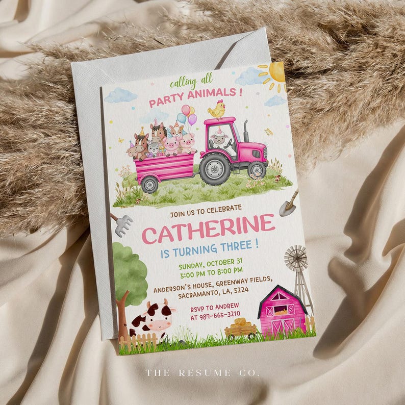 Tractor Farm Animals Birthday Invitation, Barnyard Theme Birthday ...
