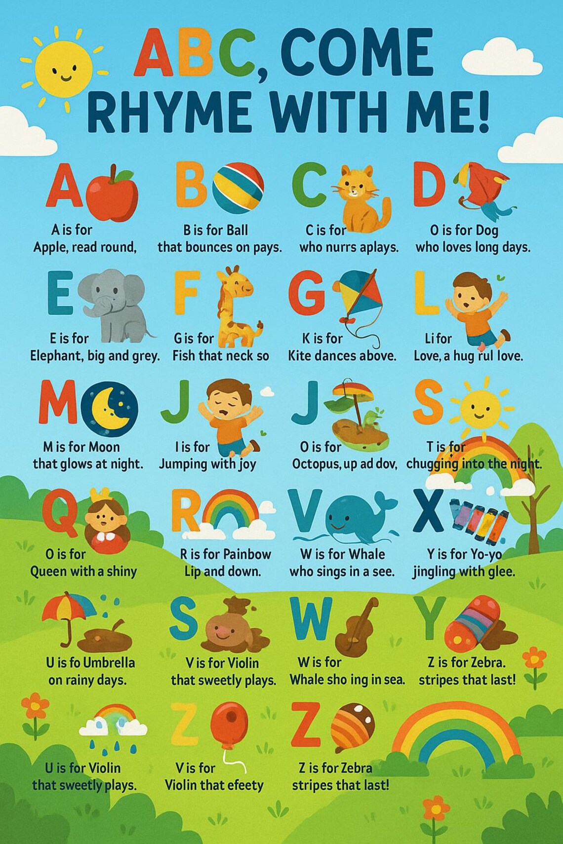 ABC Alphabet Rhyming Poster for Kids – Educational Nursery Wall Art ...