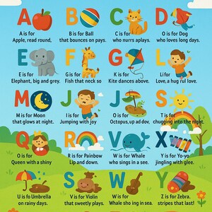 ABC Alphabet Rhyming Poster for Kids – Educational Nursery Wall Art ...