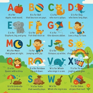 ABC Alphabet Rhyming Poster for Kids – Educational Nursery Wall Art ...