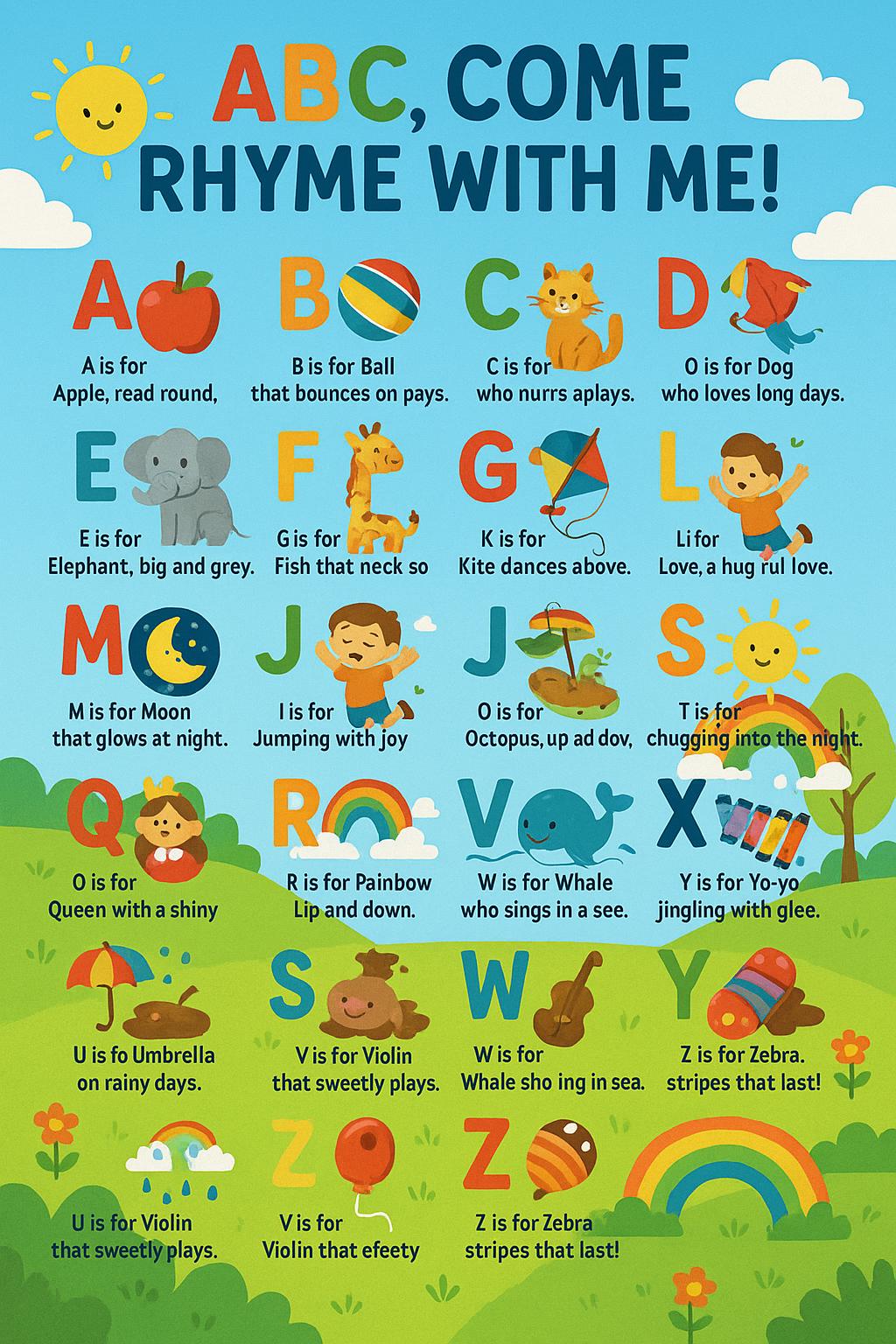 ABC Alphabet Rhyming Poster for Kids – Educational Nursery Wall Art ...
