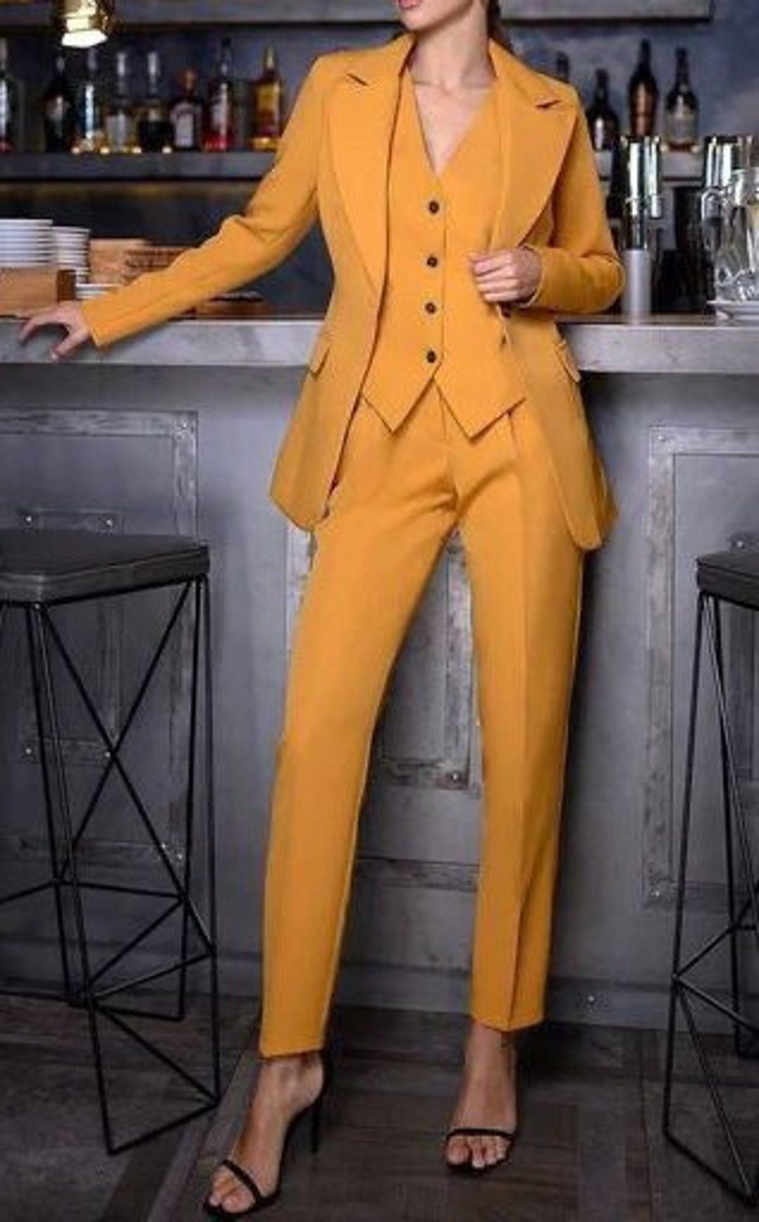 Women Yellow Pant Suit Prom Suit For Girl Formal Office Etsy