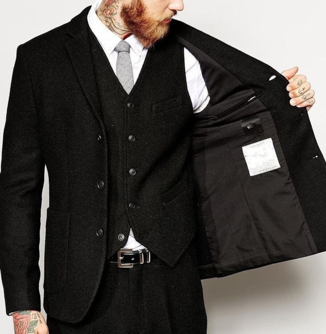 Black Tweed Suit Men Wool Tweed Suit Black Formal Coat - Etsy