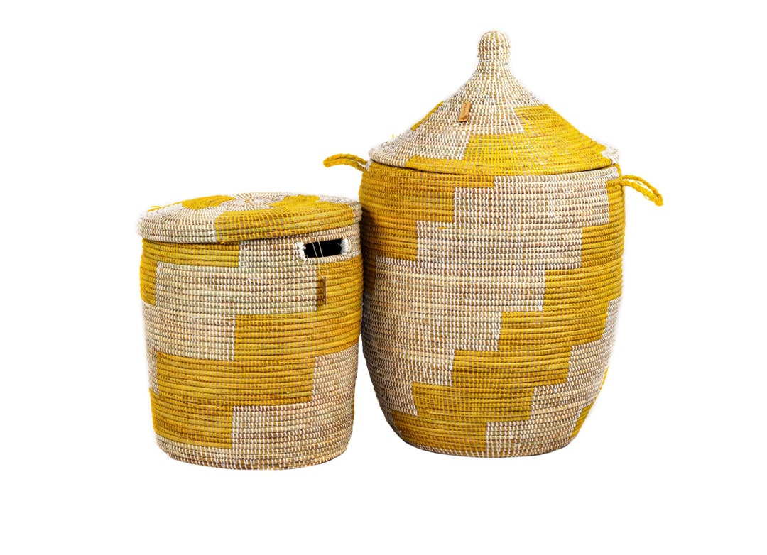 Kama Set: Laundry Basket With Lid Storage Basket yellow - Etsy