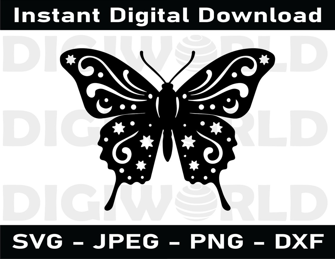 Butterfly SVG, Butterfly With Pattern SVG, Instant Downloads in Black ...