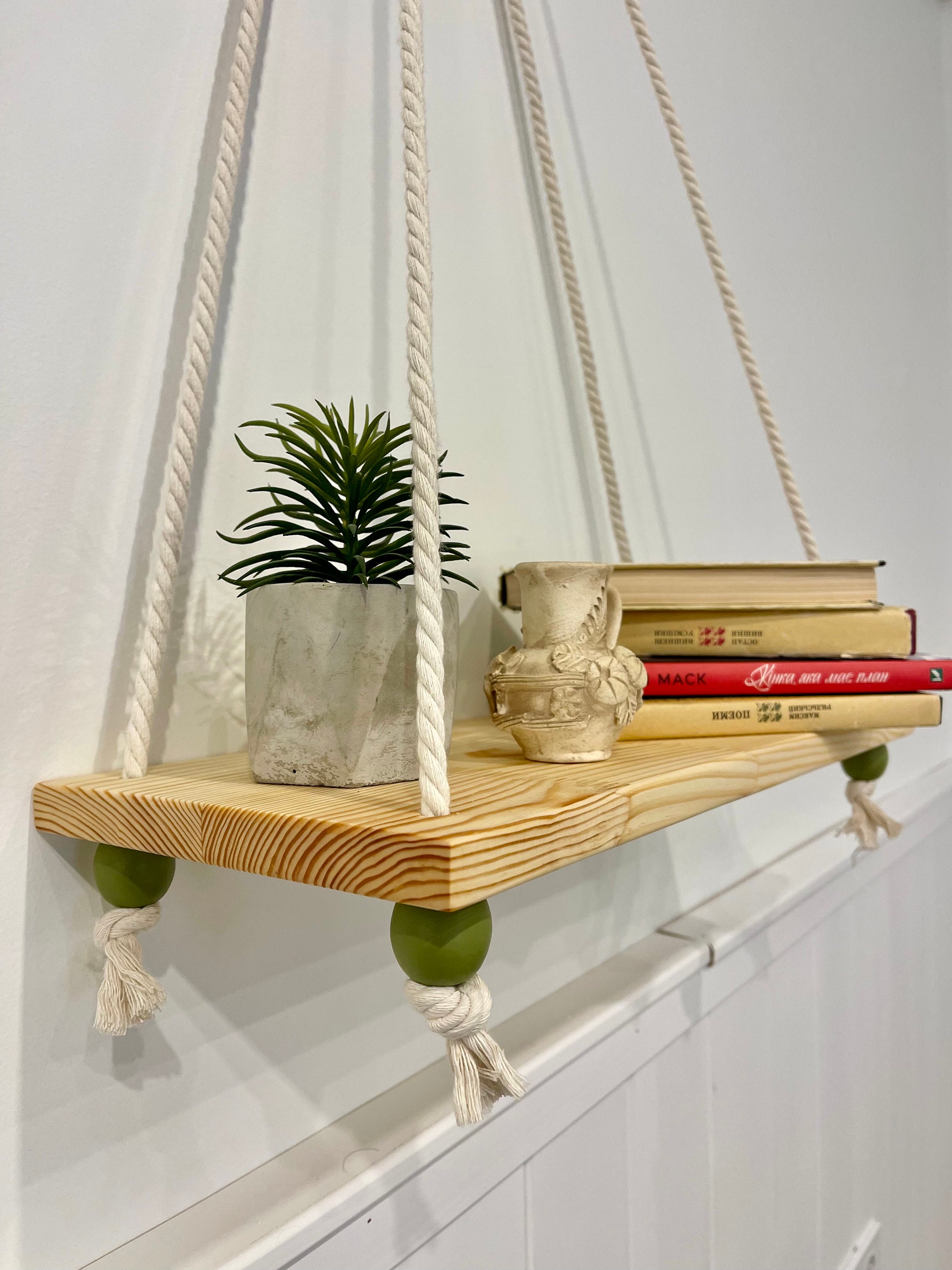 Rope Shelf, Wall Shelf, Floating Shelf for Plants and Books, Rope ...