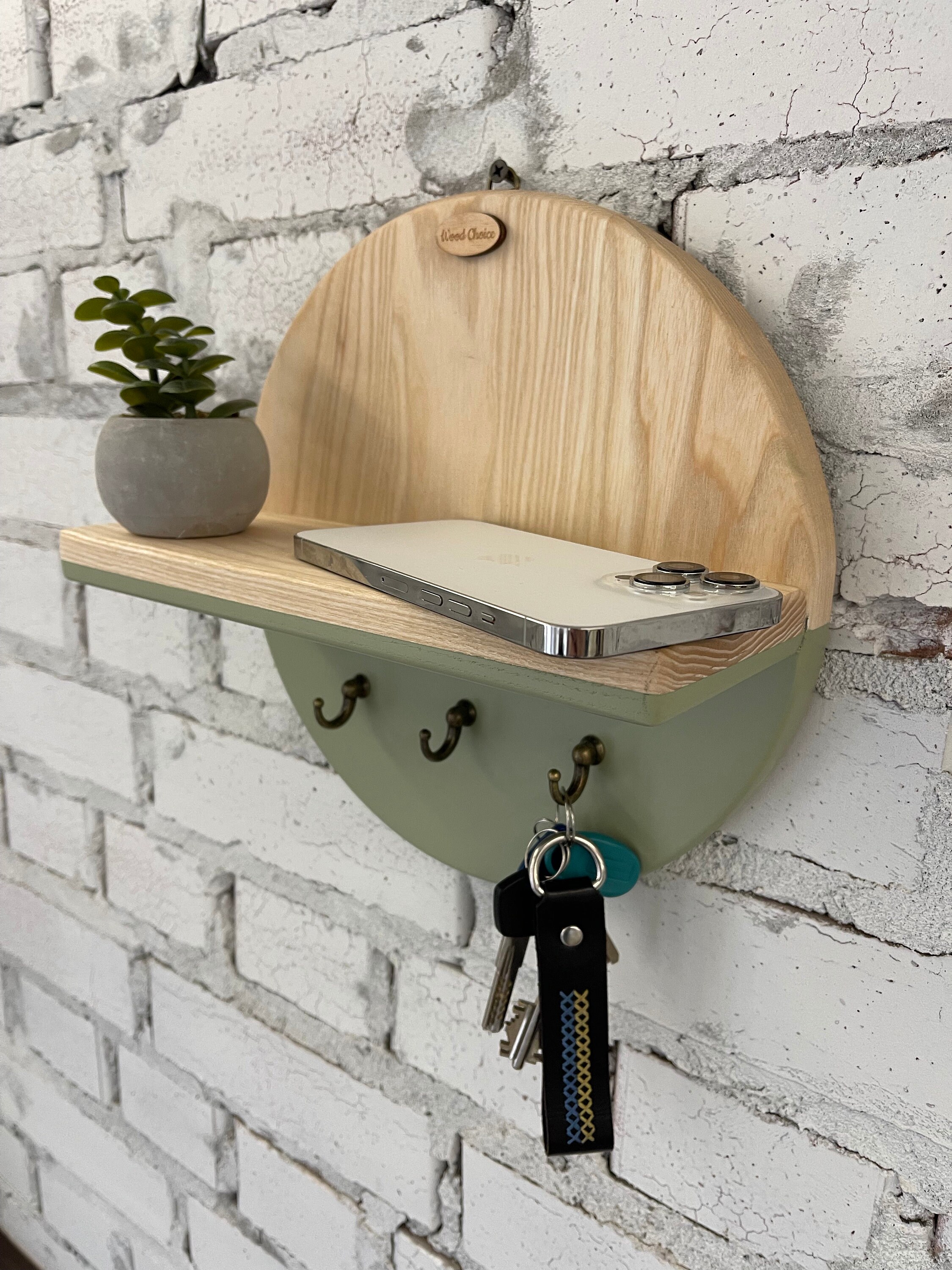 Key Holder With Round Minimalist Shelf, Entryway Decorative Wooden ...